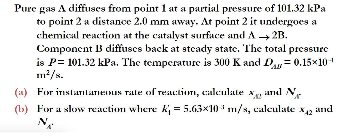 Solved Pure gas A diffuses from point 1 at a partial | Chegg.com