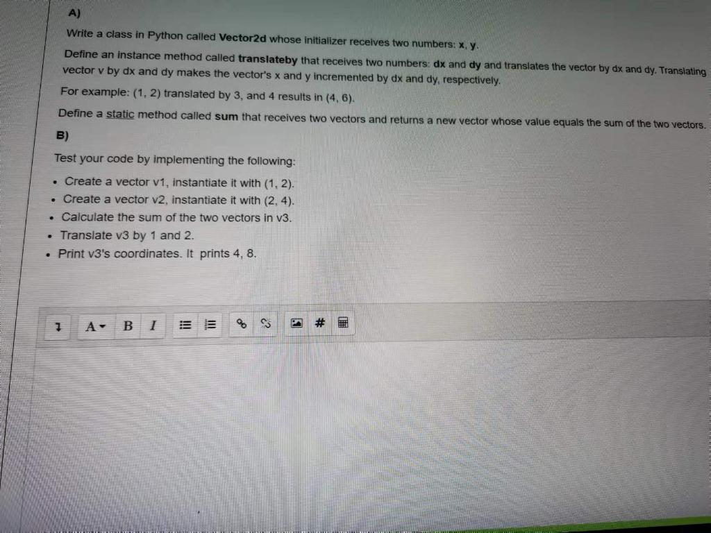 Solved A Write A Class In Python Called Vector2d Whose