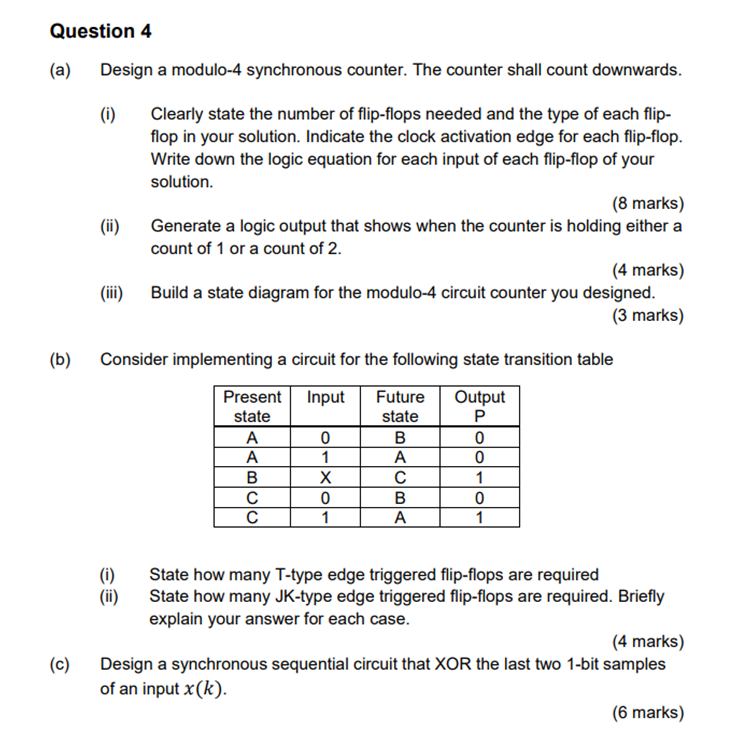 Solved Question 4 (a) Design a modulo-4 synchronous counter. | Chegg.com