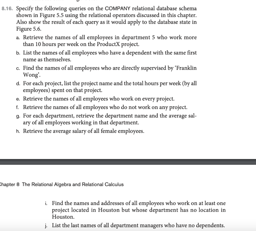 Solved 16. Specify the following queries on the COMPANY | Chegg.com