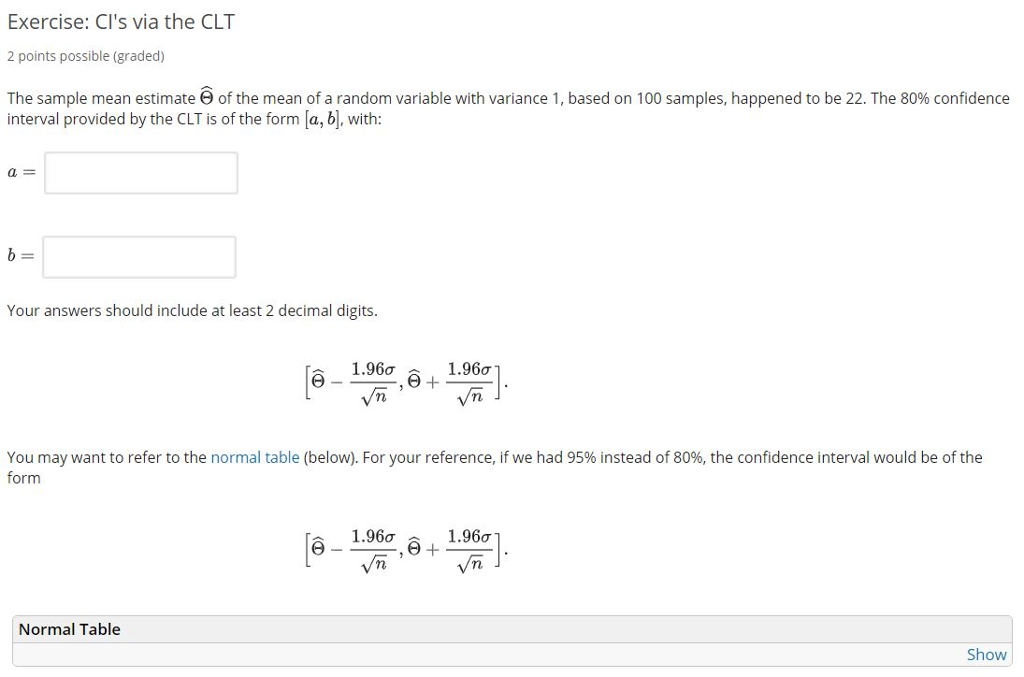 Solved Exercise: Cl's via the CLT 2 points possible (graded) | Chegg.com