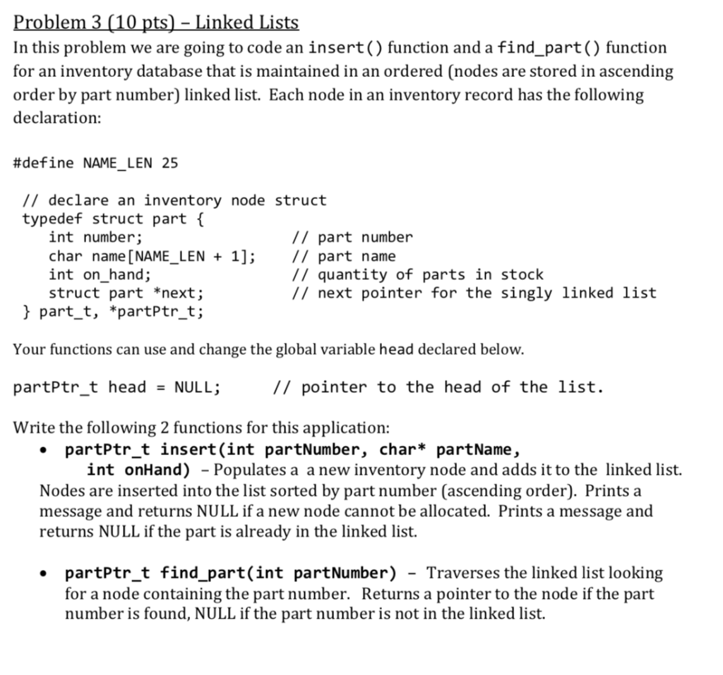 Solved Problem 3 10 Pts Linked Lists In This Problem We 5249