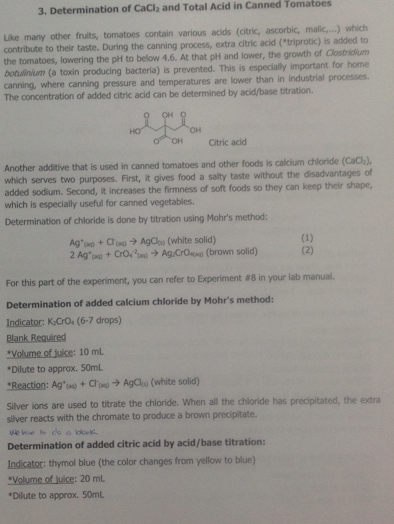 3. Determination of CaCl2 and Total Acid in Canned | Chegg.com