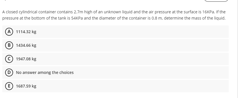 Solved A closed cylindrical container contains 2.7m high of | Chegg.com
