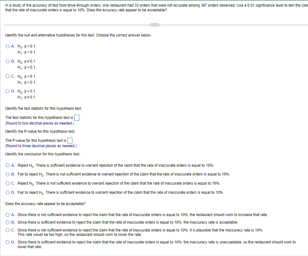 Solved In a study of the accuracy of fast food drive-through | Chegg.com