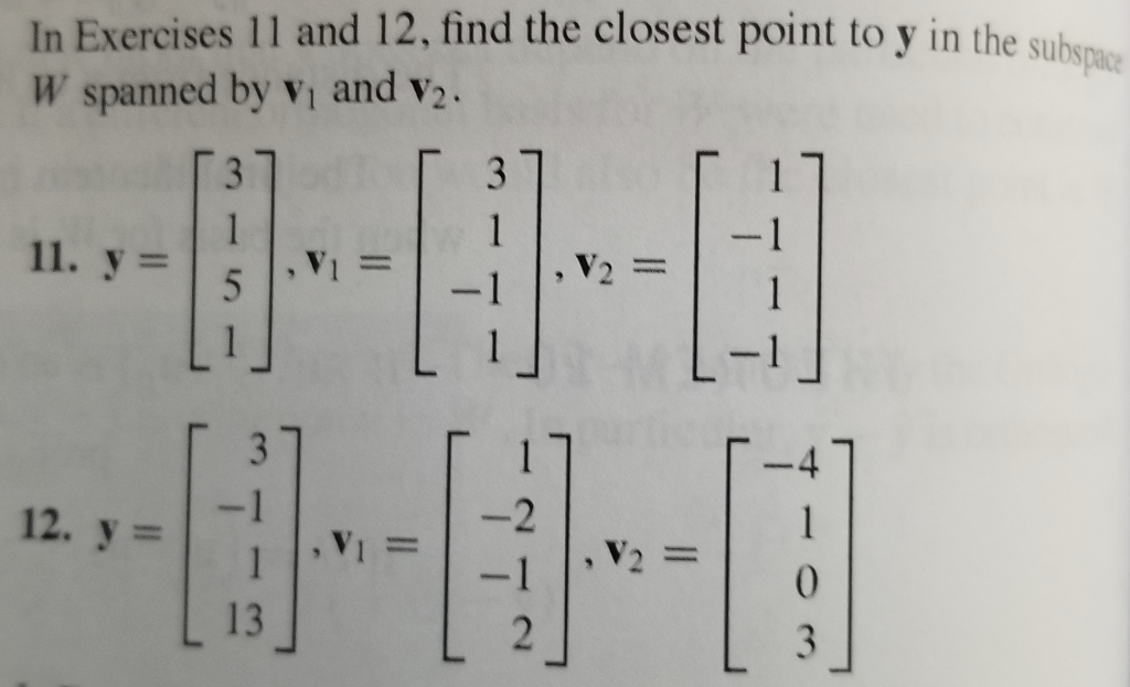 Solved In Exercises 11 and 12, find the closest point to y | Chegg.com