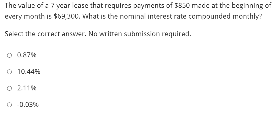 Solved The value of a 7 year lease that requires payments of | Chegg.com