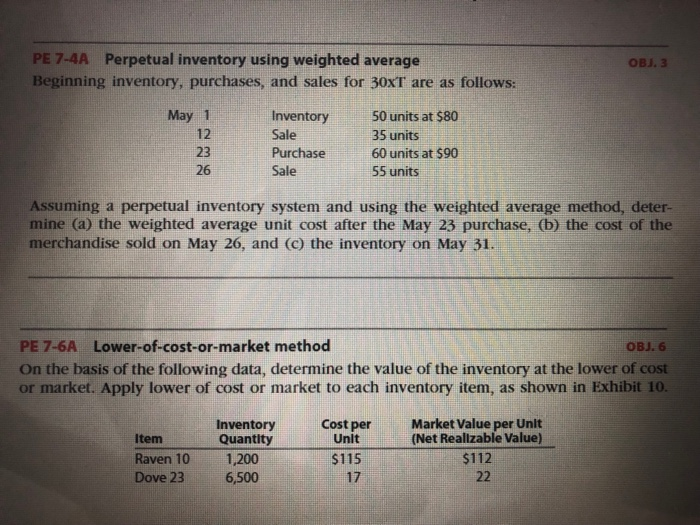 Solved PE 7-4A Perpetual inventory using weighted average | Chegg.com