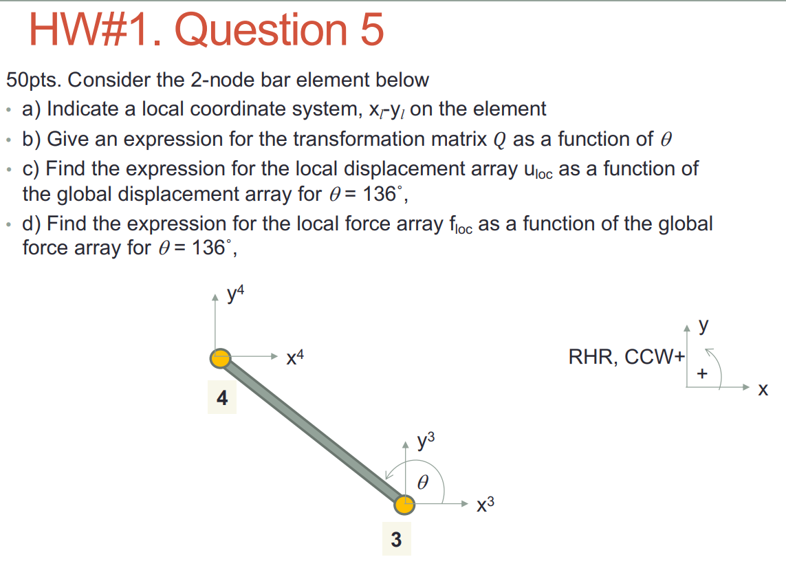 50pts. Consider the 2-node bar element below - a) | Chegg.com