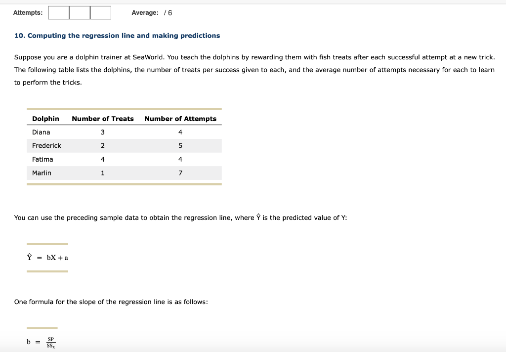 Solved Attempts: Average: /6 10. Computing the regression | Chegg.com Solved Attempts: Average: /6 10. Computing the regression | Chegg.com