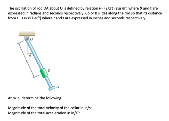 Solved The oscillation of rod OA about O is defined by | Chegg.com