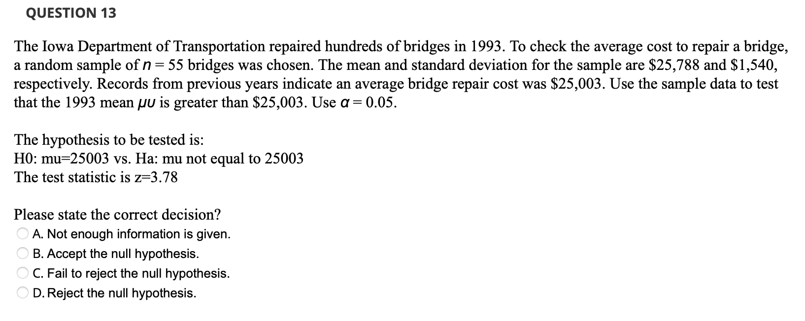 Solved The Iowa Department of Transportation repaired | Chegg.com
