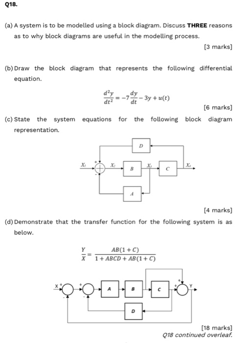Solved 18. (a) A system is to be modelled using a block | Chegg.com