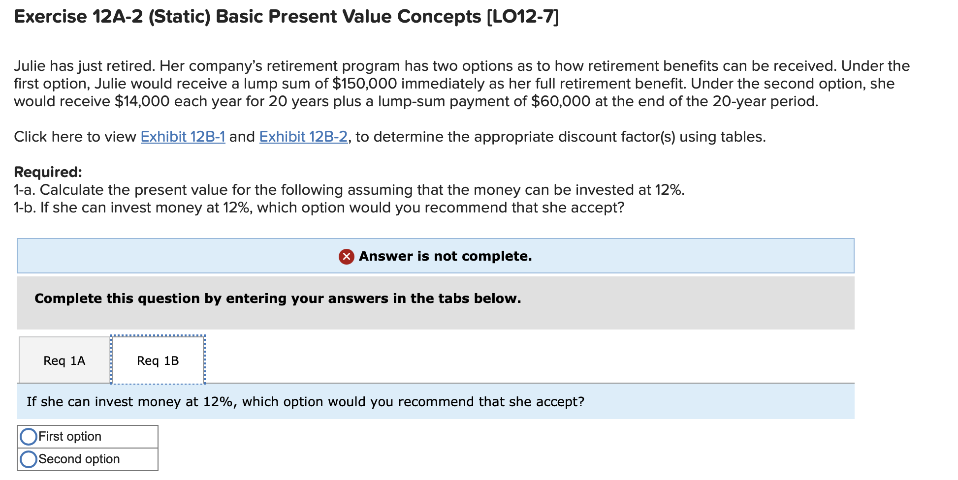 Solved Exercise 12A-2 (Static) Basic Present Value Concepts | Chegg.com
