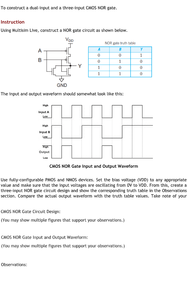Solved Use Multisim Live to construct a NOR gate in this | Chegg.com