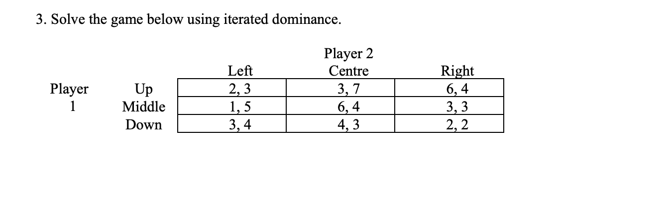 Solved 3. Solve the game below using iterated dominance. | Chegg.com