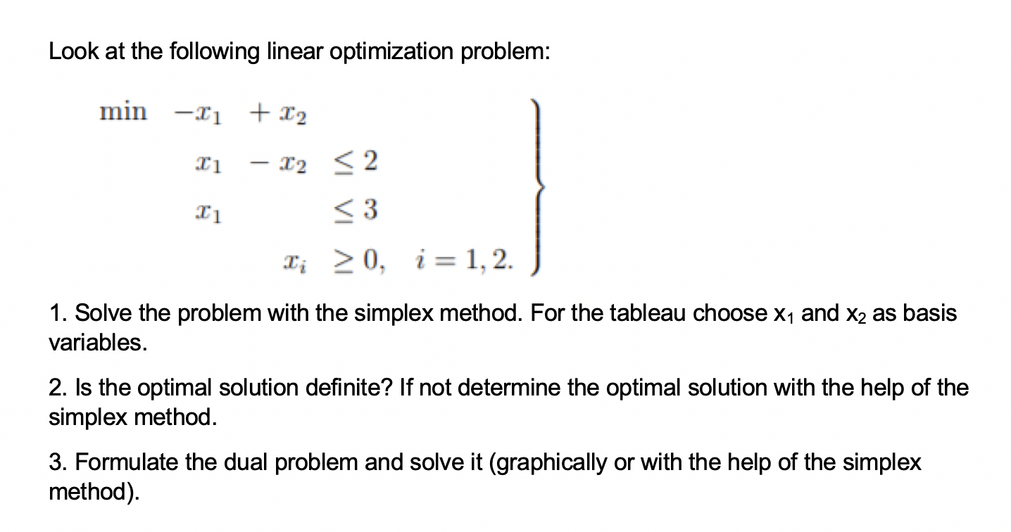 Solved Look at the following linear optimization problem: | Chegg.com