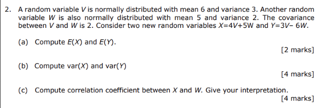 Solved 2. A random variable V is normally distributed with | Chegg.com