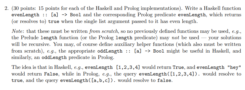 2. (30 points: 15 points for each of the Haskell and | Chegg.com
