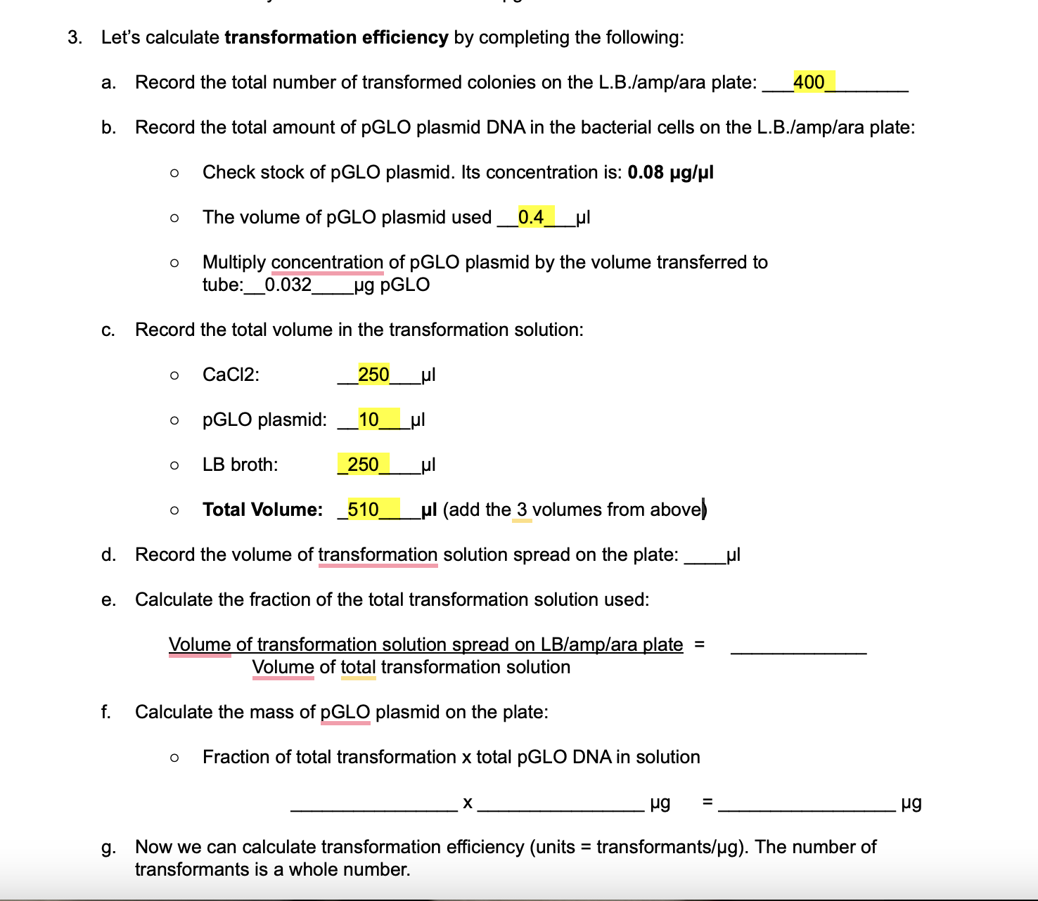 Solved 3. Let's calculate transformation efficiency by | Chegg.com