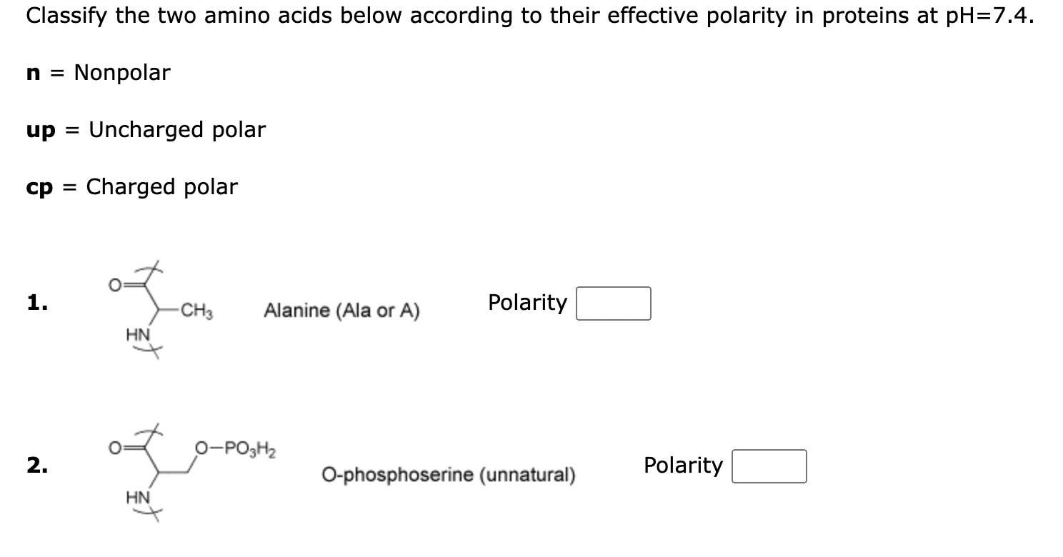 Solved Classify the two amino acids below according to their | Chegg.com