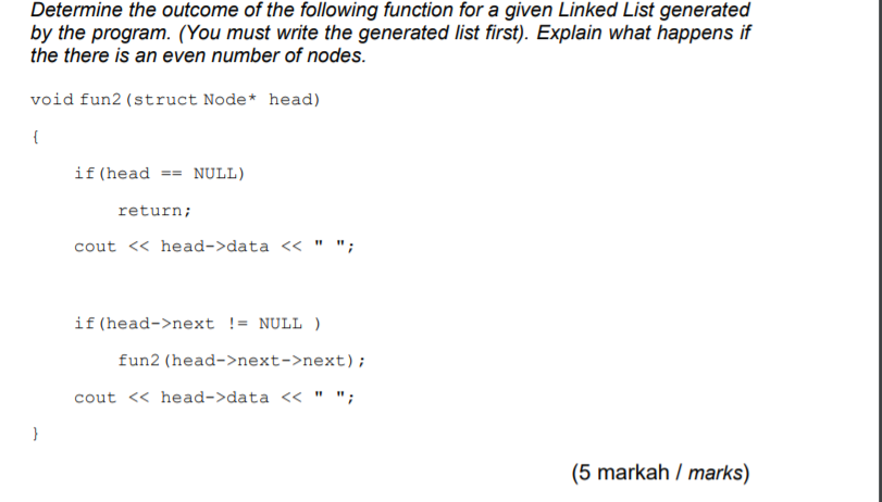 Solved Determine the outcome of the following function for a | Chegg.com