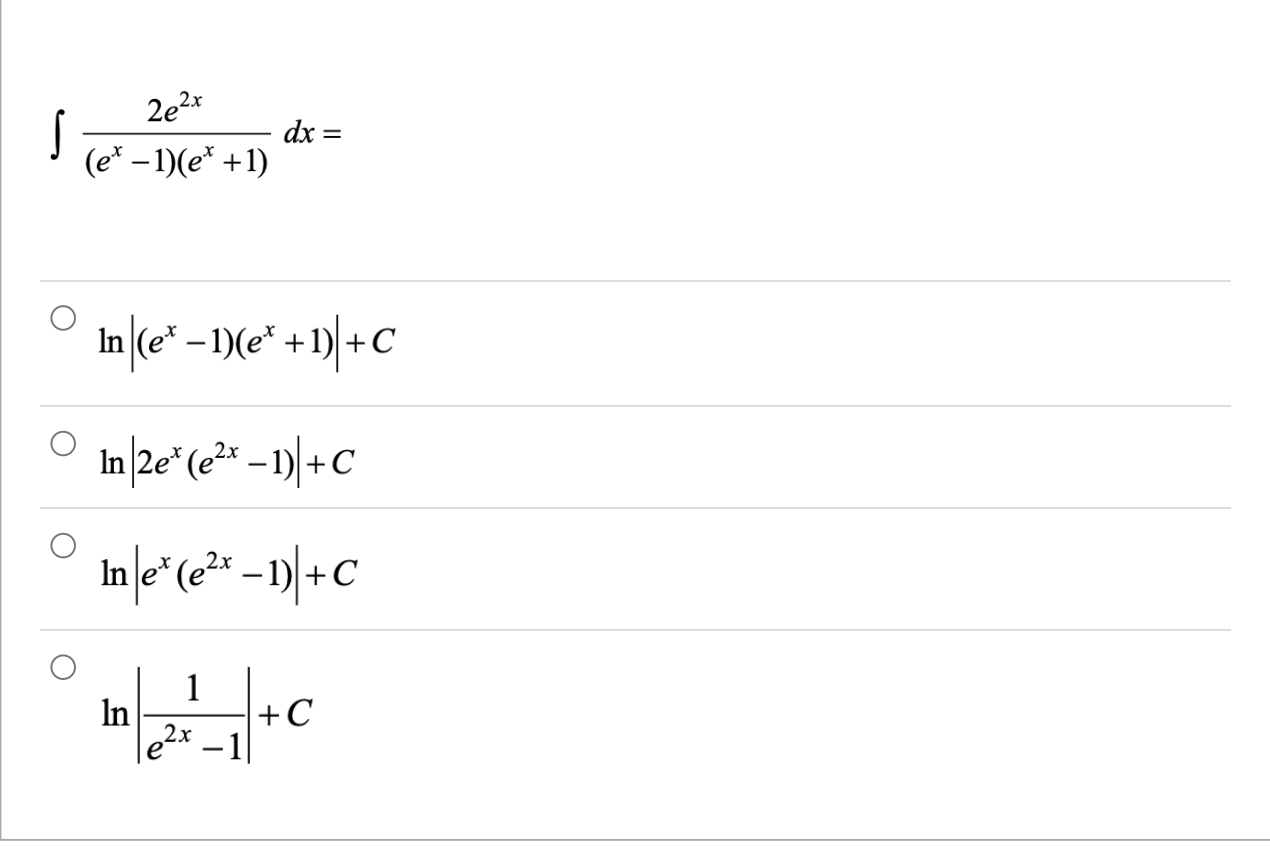 Solved \begin{tabular}{c} ∫(ex−1)(ex+1)2e2xdx= \\ | Chegg.com