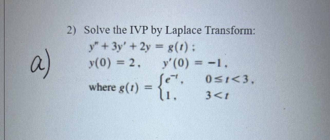 Solved 2) Solve the IVP by Laplace Transform: a) | Chegg.com