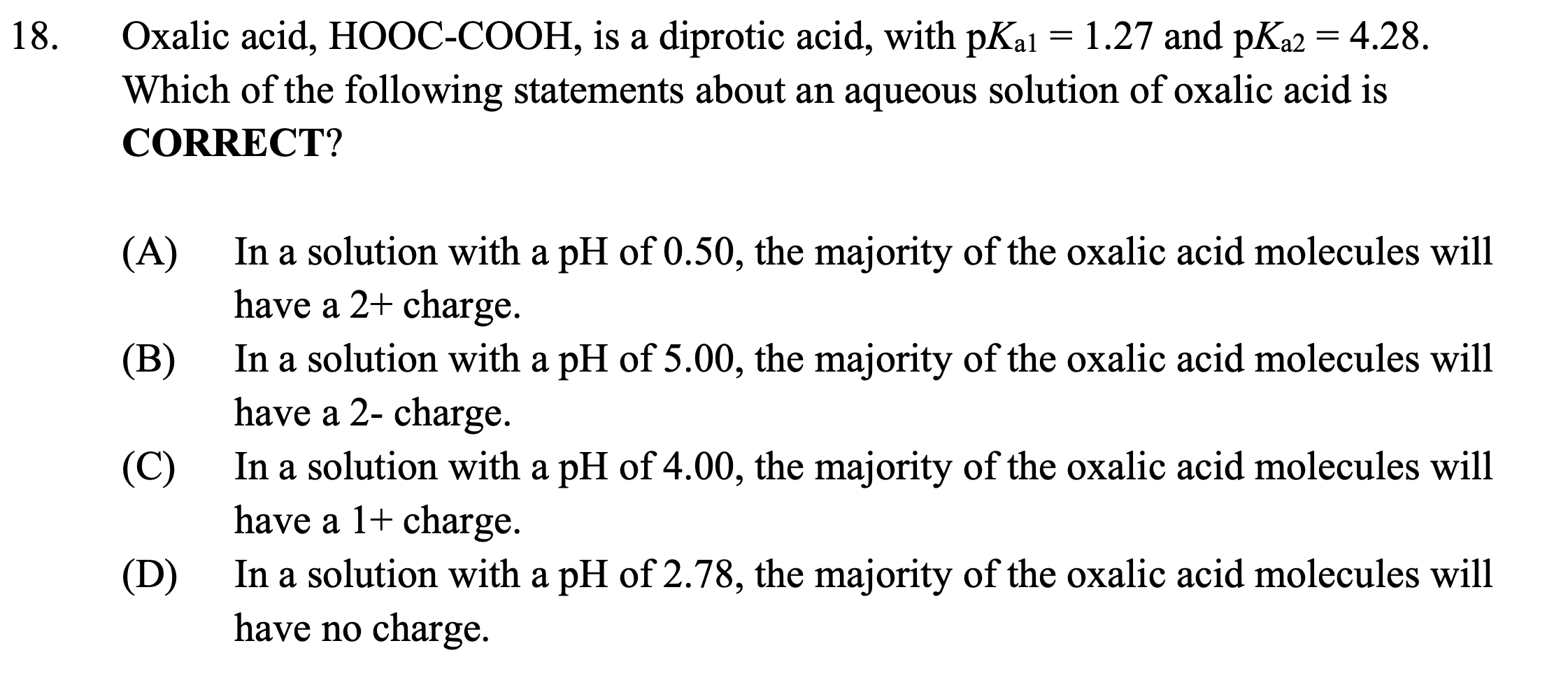 Solved 18. Oxalic acid, HOOC-COOH, is a diprotic acid, with | Chegg.com