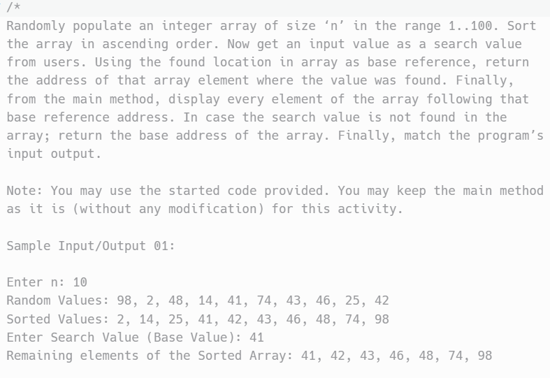 Solved Randomly populate an integer array of size ' n ' in | Chegg.com
