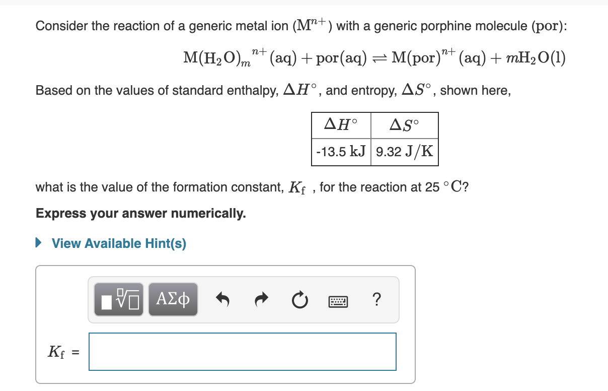 Solved Consider the reaction of a generic metal ion (Mn+) | Chegg.com