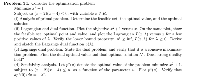 Solved Problem 34. Consider the optimization problem | Chegg.com
