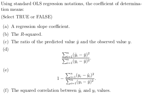 Solved Using standard OLS regression notations, the | Chegg.com