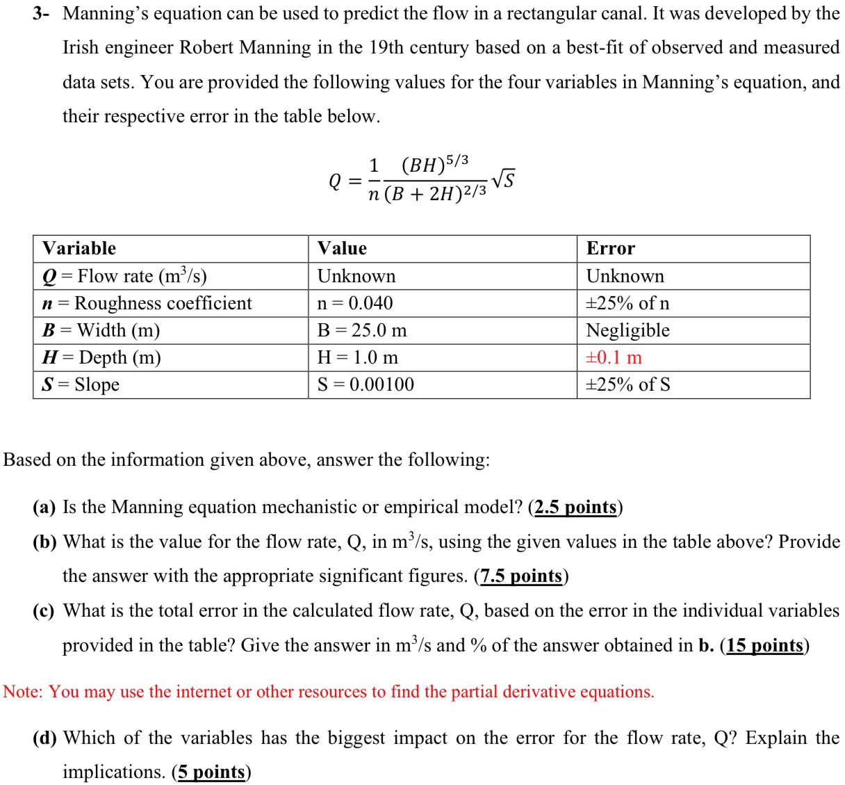 Solved rectangular canal. It was developed by the Irish | Chegg.com