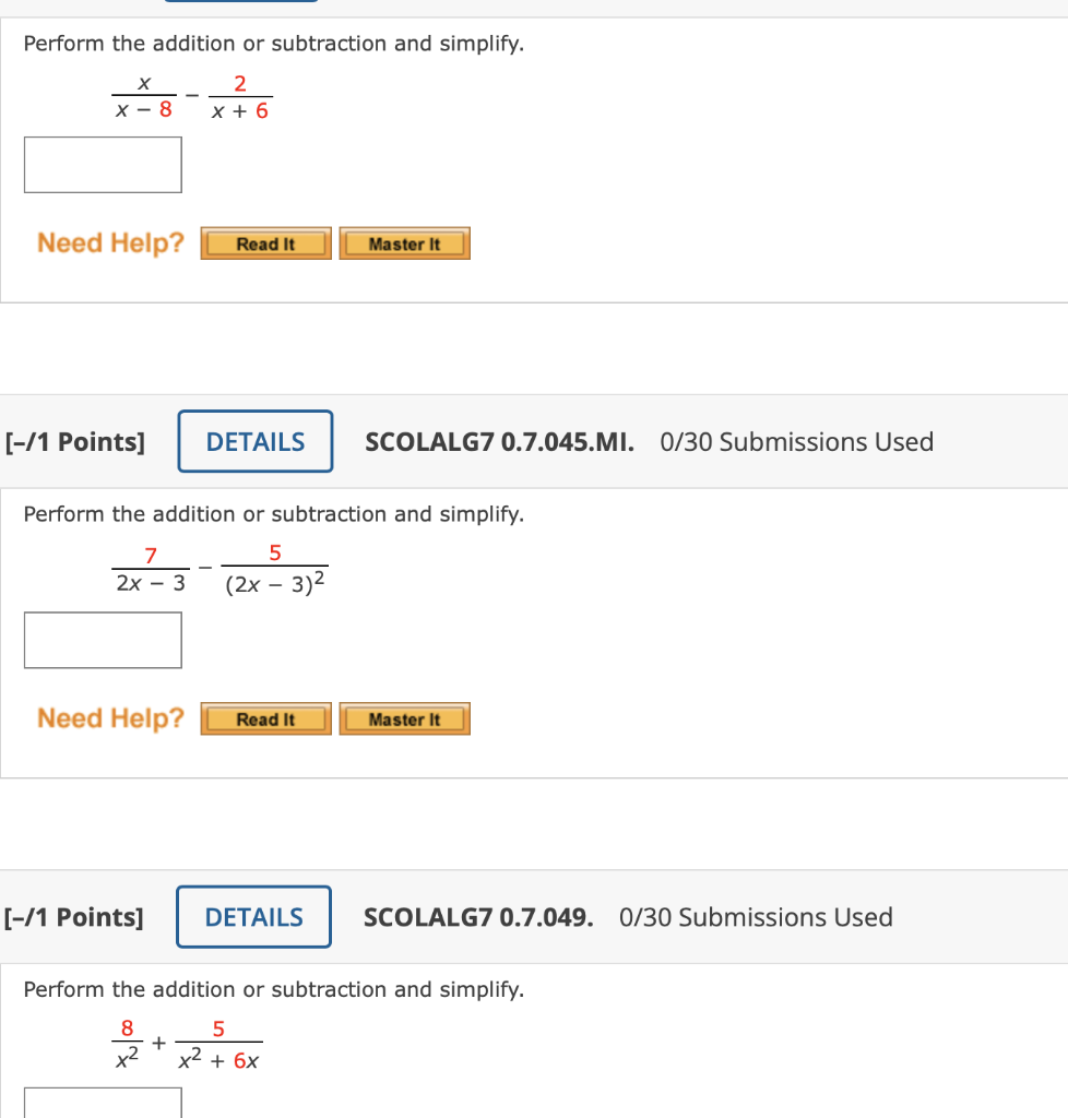 Solved Perform the addition or subtraction and simplify. | Chegg.com Solved Perform the addition or subtraction and simplify. | Chegg.com