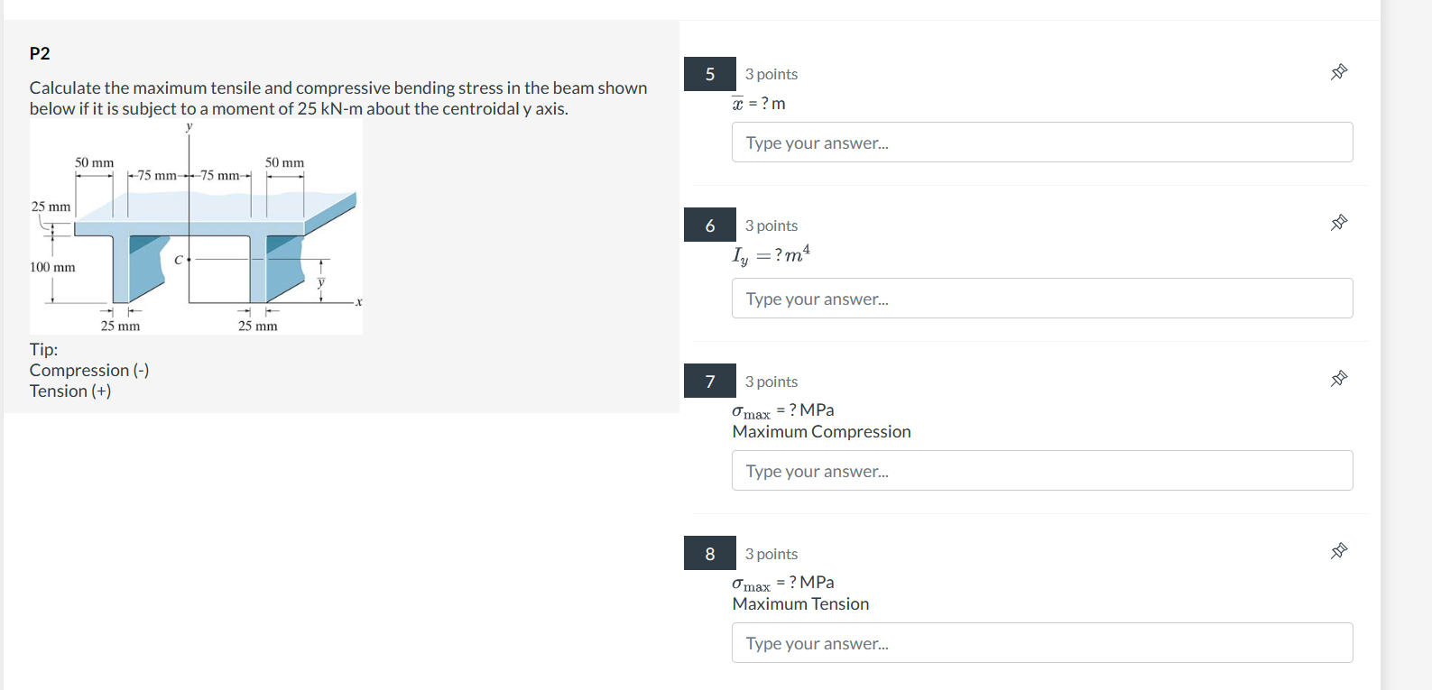 Solved Calculate the maximum tensile and compressive bending | Chegg.com