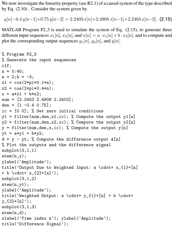 Solved We now investigate the linearity property (see R2.1) | Chegg.com