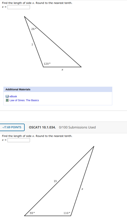 Solved Find the length of side x. Round to the nearest | Chegg.com