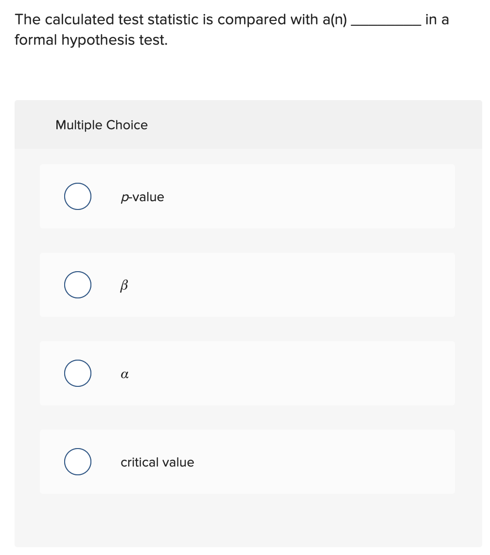 Solved in a The calculated test statistic is compared with | Chegg.com
