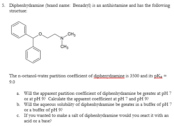 Solved 5. Diphenhydramine (brand name: Benadryl) is an | Chegg.com