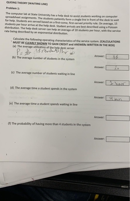 Solved QUEING THEORY (WAITING LINE) Problem 1: The computer | Chegg.com