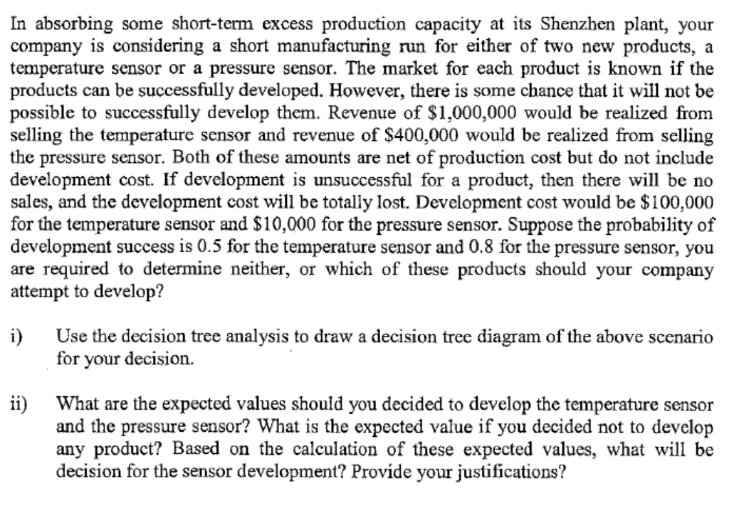 Solved In absorbing some short-term excess production | Chegg.com