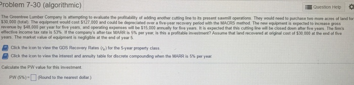 Solved Problem 7-30 (algorithmic) Question Help The | Chegg.com