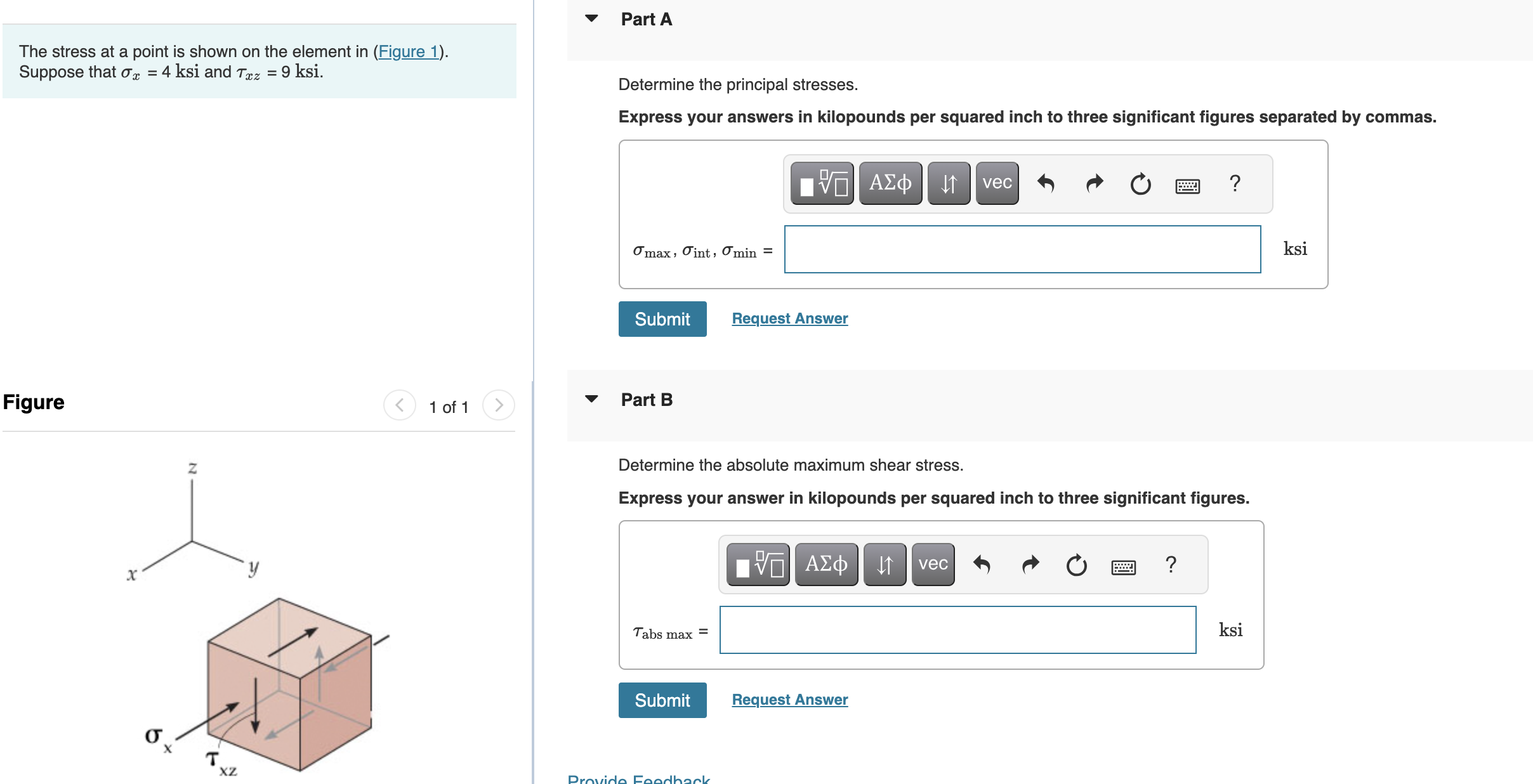 Solved Part AThe stress at a point is shown on the element | Chegg.com