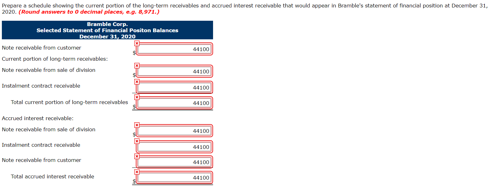 Solved Bramble Corp. had the following long-term receivable | Chegg.com