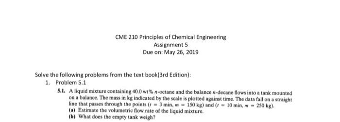 Solved CME 210 Principles of Chemical Engineering Assignment | Chegg.com