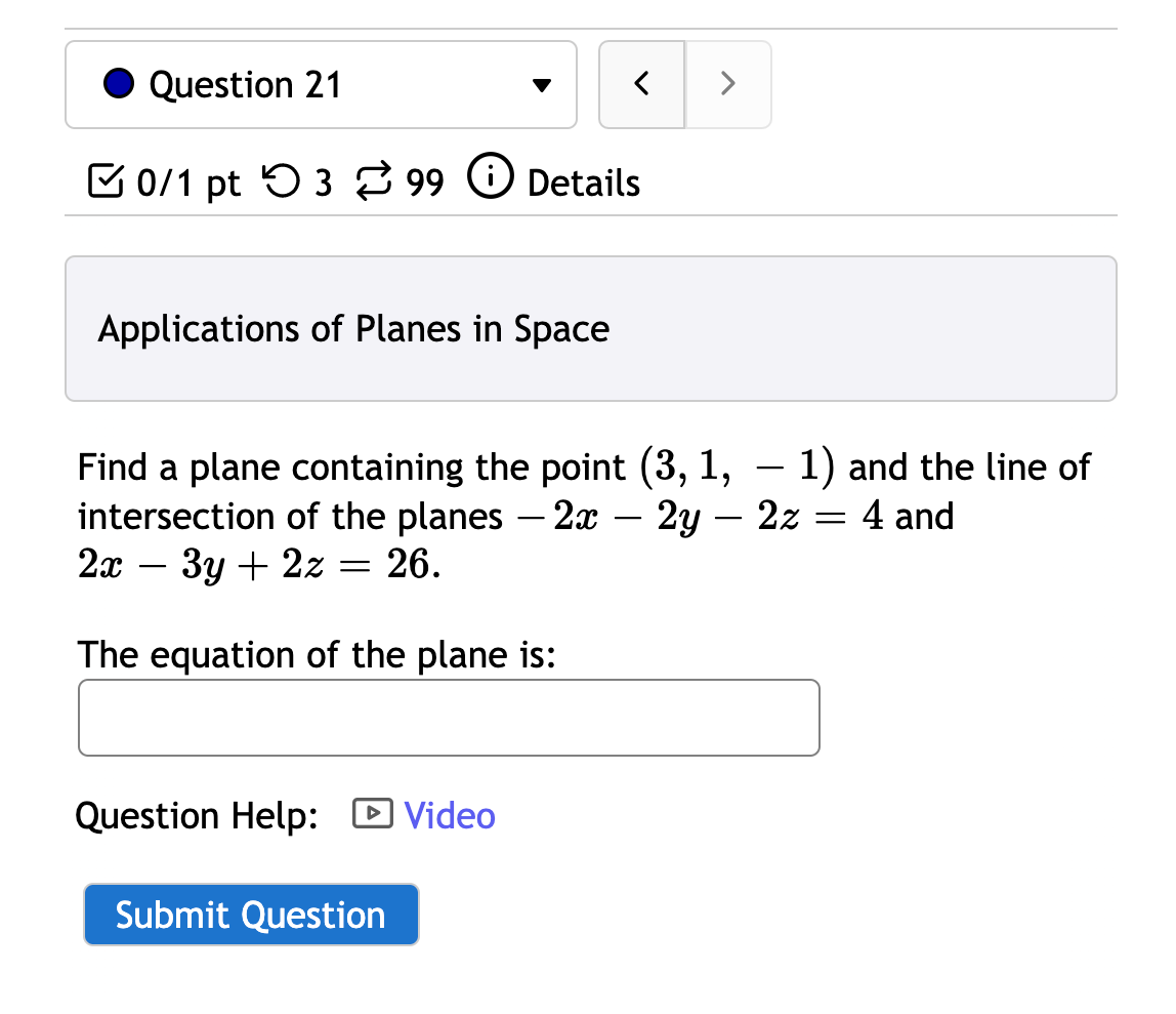 Solved [[0/1 pt 3⇉99 (i) Details Applications of Planes in | Chegg.com