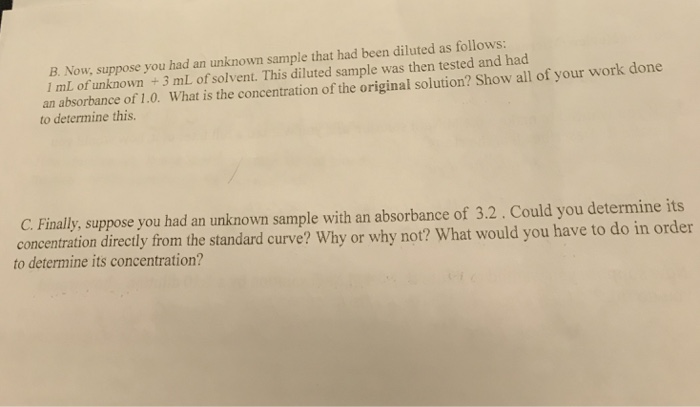 Solved B. Now; suppose you had an unknown sample that had | Chegg.com