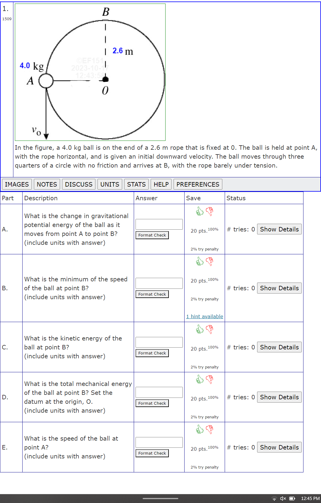 Solved In the figure, a 4.0 kg ball is on the end of a 2.6 m | Chegg.com