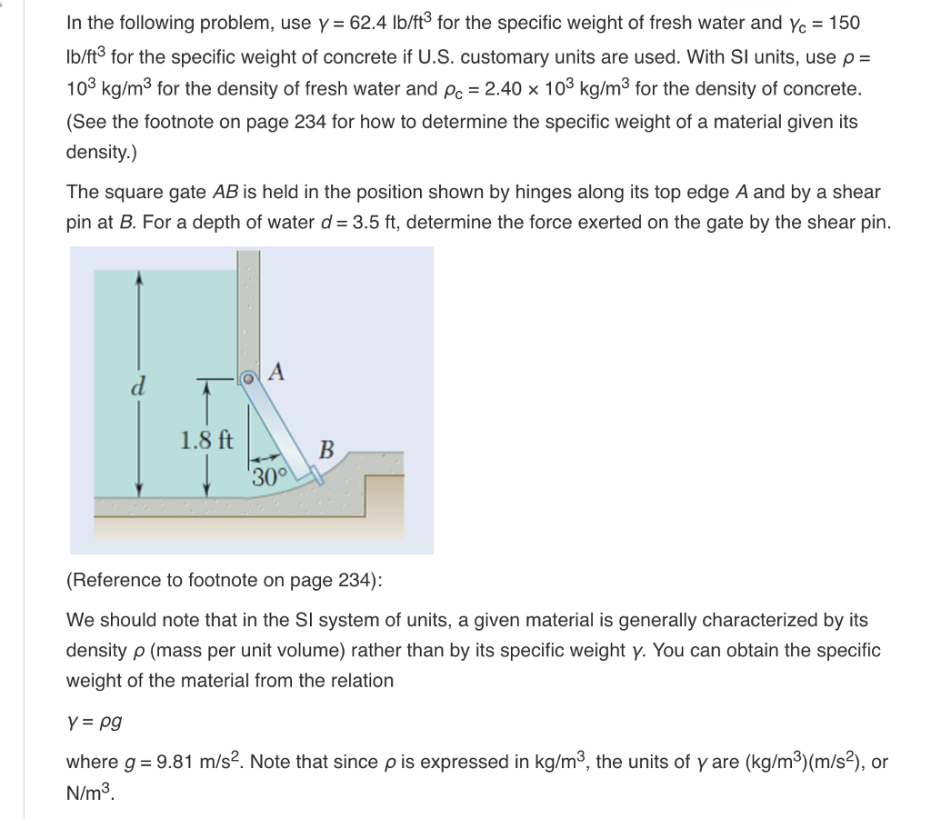 Solved In The Following Problem Use 62 4 Lb ft3 For The Chegg